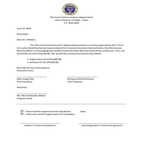 Letter for Org. Shirt and Donation Drive (P220) | DOCX | Currencies ...