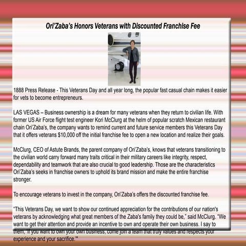 Ori’Zaba’s Honors Veterans with Discounted Franchise Fee | PPT