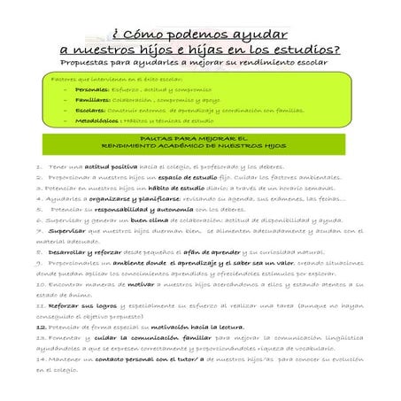 Orientaciones ayuda estudio padres | PDF