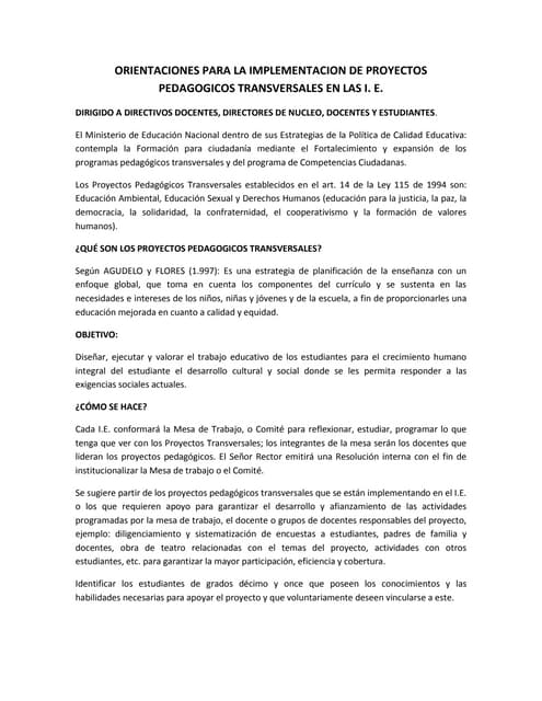 Proyectos pedagógicos transversales links. docx | PDF