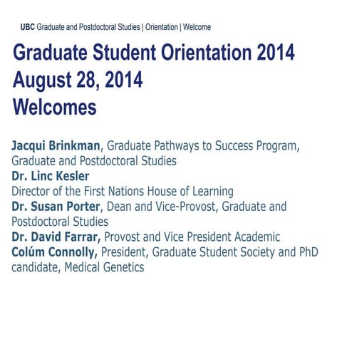 2012 UBC Orientation - Being a successful graduate students | PDF