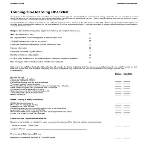 Employee Orientation and On-boarding Outline 2014 (CAH) | PDF