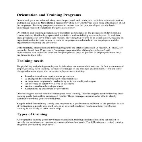 Orientation and training programs | DOCX | Vocational Training | Careers