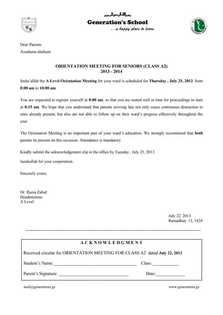 Orientation Meeting Follow-up Circular-Starters | PDF