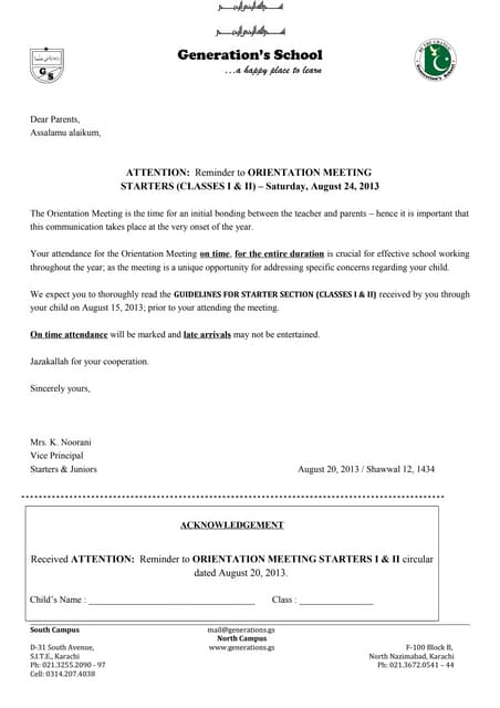 Orientation Meeting Circular - Classes X & XI | DOCX