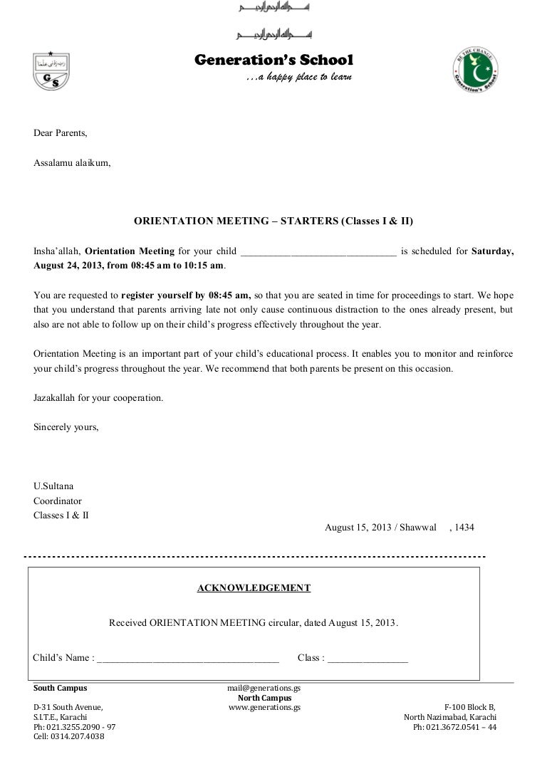 Orientation Meeting Starters Existing Parents