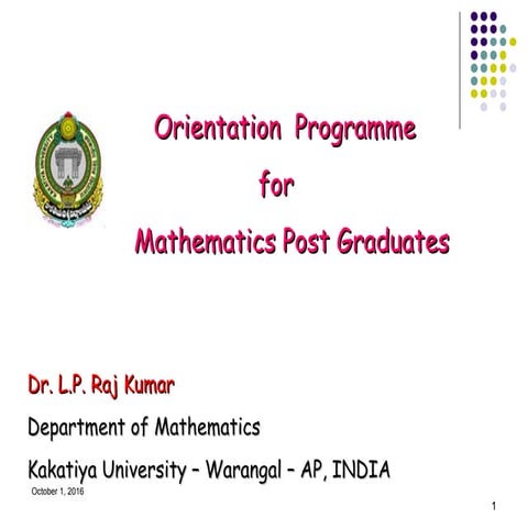Orientation Programme Mathematics Post Graduates | PPT