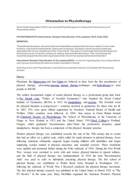 Introduction to physiotherapy | PPTX | Physical Therapy | Wellness