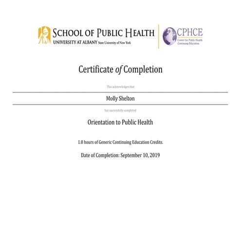 Orientation to Public Health Certificate | PDF