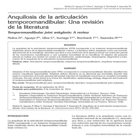 Generalidades de la Anquilosis de la articulación temporomandibular | PDF