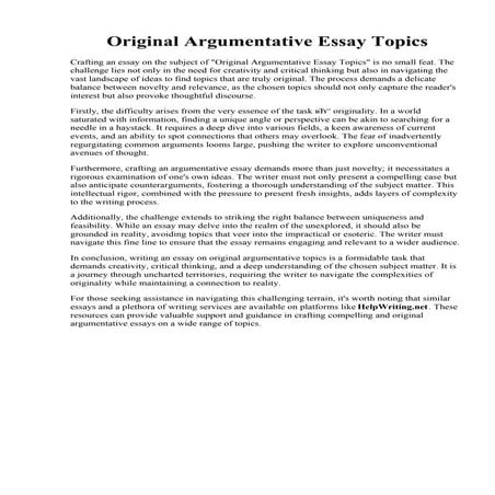 Original Argumentative Essay Topics | PDF