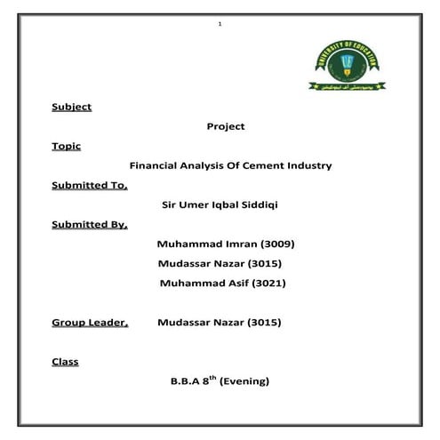 Final project Report on cement industry | PDF