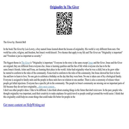 Originality In The Giver | PPT