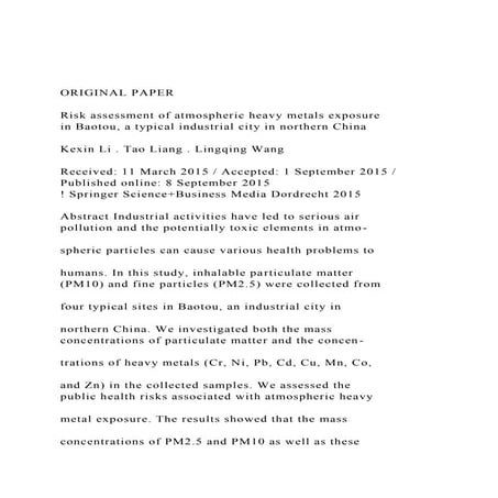 Characterization and Assessment of Silica and Heavy metal Pollution | PPTX