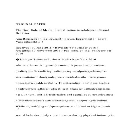 ORIGINAL PAPERThe Dual Role of Media Internalization in Ad.docx | Sexual Health | Diseases and ...