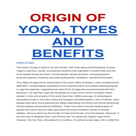 ORIGIN OF YOGA, TYPES AND BENEFITS.docx