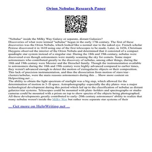 Orion Nebulae Research Paper | PDF