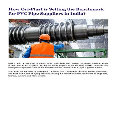 Ori-Plast: Trusted PVC Pipe Supplier in India | PDF