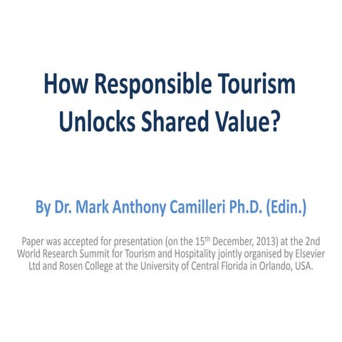 How Responsible Tourism Management unlocks Shared Value? | PPTX