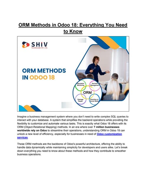 Understanding ORM in Odoo 18: Methods and Best Practices | PDF Understanding ORM in Odoo 18: Methods and Best Practices | PDF