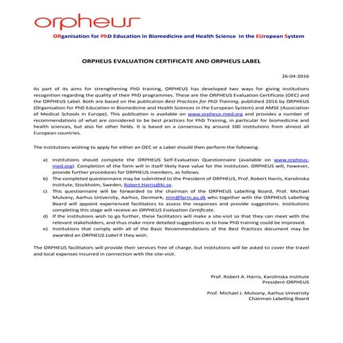 Orpheus evaluation and label | PDF