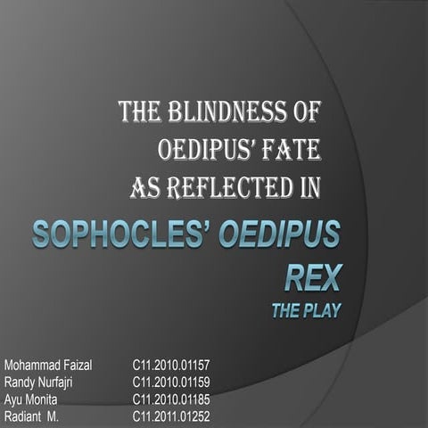 The Blindness of Oedipus' Fate as reflected in Oedipus Rex the Play | PPT