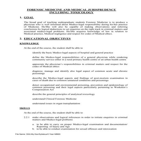 Forensic Medicine and Toxicology Syllabus | PDF