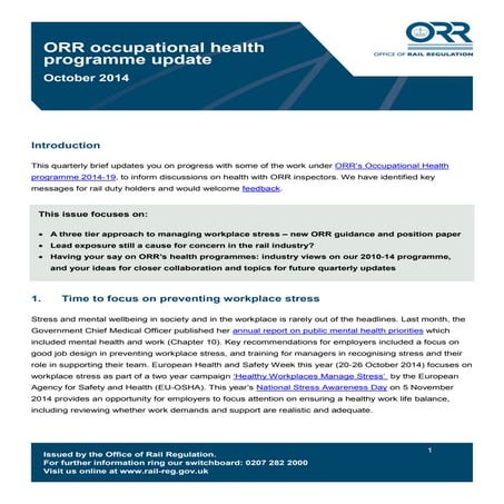 Orr occupational health programme update october 2014 | PDF