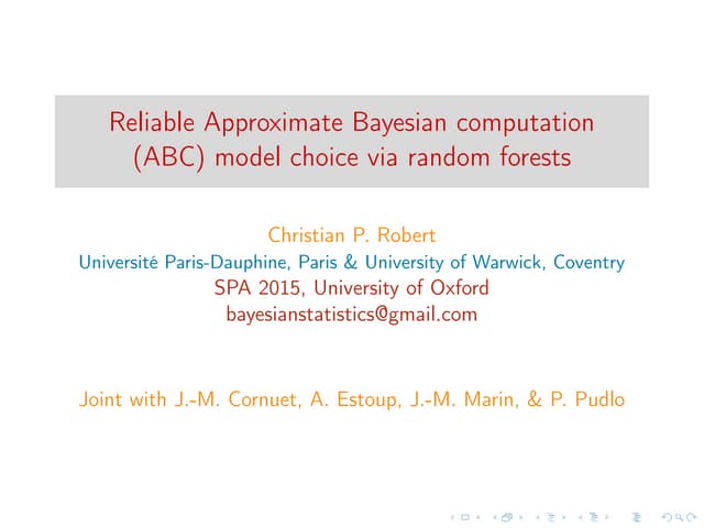 Approximate Bayesian Model Choice Via Random Forests Ppt