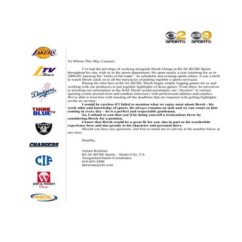 CBS/KCAL Letter Of Rec | DOC