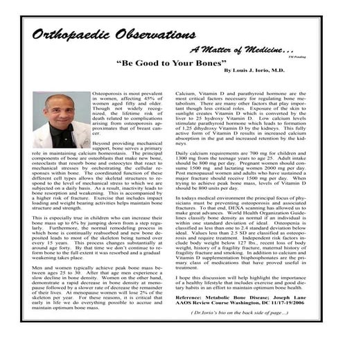 Ortho Ob Be Good To Your Bones By Louis Iorio Md