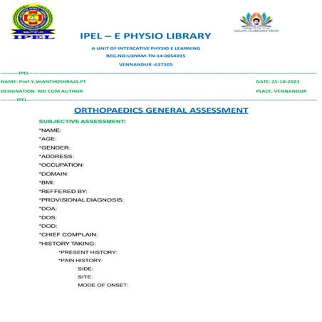 ORTHOPAEDICS GENERAL ASSESSMENT | PPTX