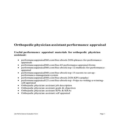 Orthopedic physician assistant performance appraisal | DOCX
