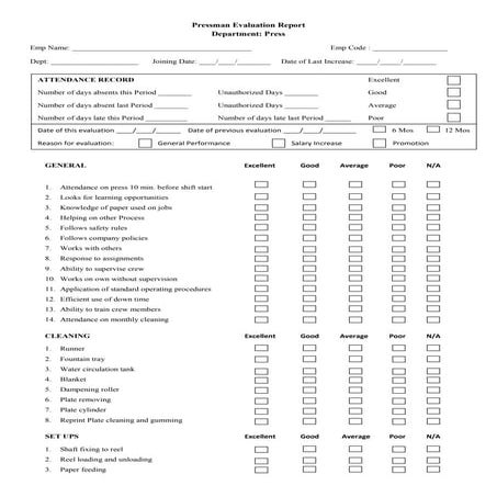 Performance Evaluation Form for Printing Press | PDF | Free Download
