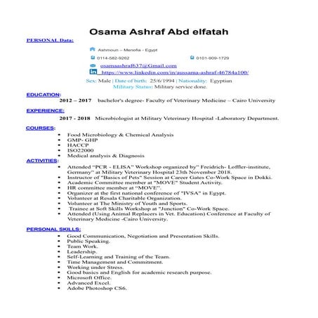 Osama cv | PDF | Veterinary Medicine | Pets