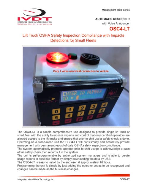 Forklift onboard OSHA safety checklist automatic recorders for single ...