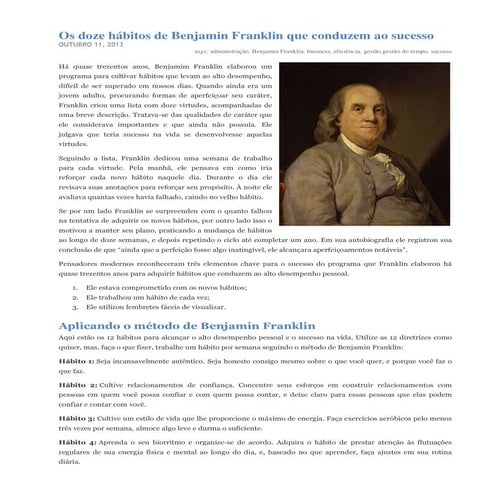 Os doze hábitos de benjamin franklin que conduzem ao sucesso | PDF