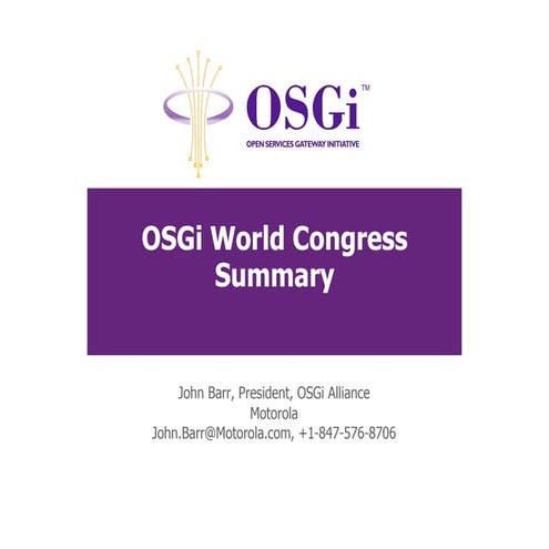 OSGi World Congress 2002 Summary - J Barr | PPT