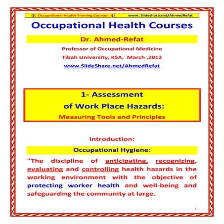 Monitoring Occupational Environment | PDF