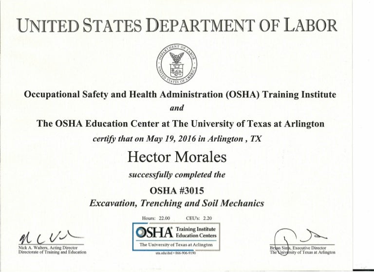 OSHA 3015 certificate