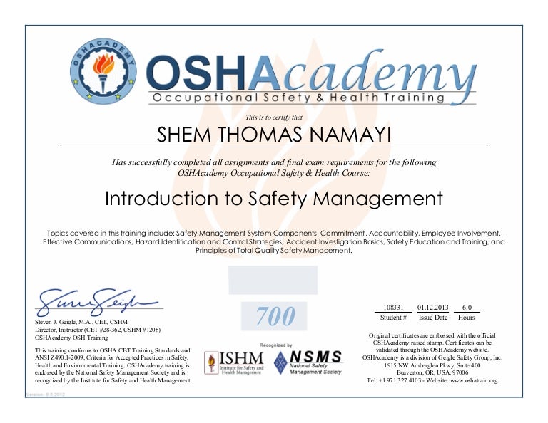 Osha certificate