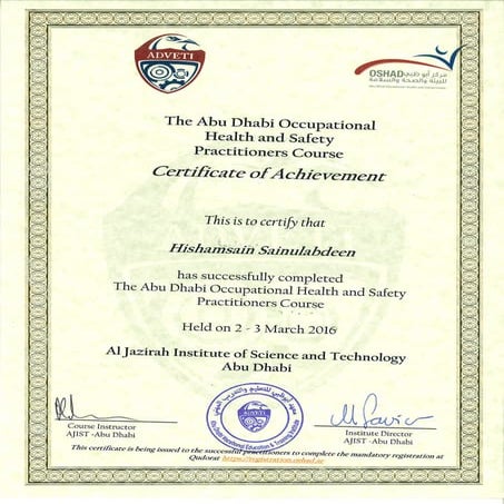 OSHAD CERTIFICATE | PDF