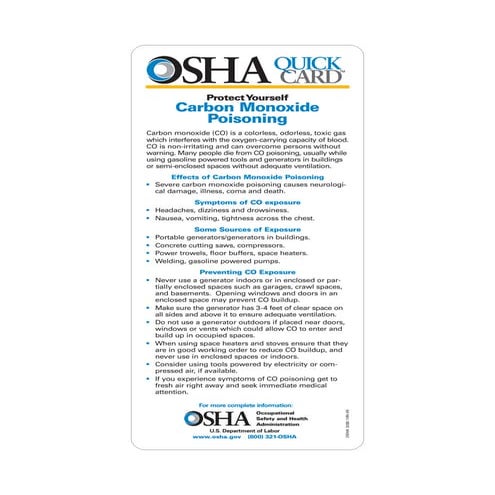 OSHA Quick Card: CO Poisoning | PDF