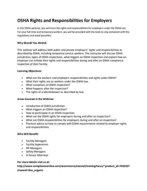 Employee rights & responsibilities protected by osha | PDF | Business ...