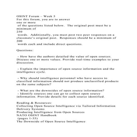 OSINT Forum – Week 5For this forum, you are to answer one or mor.docx