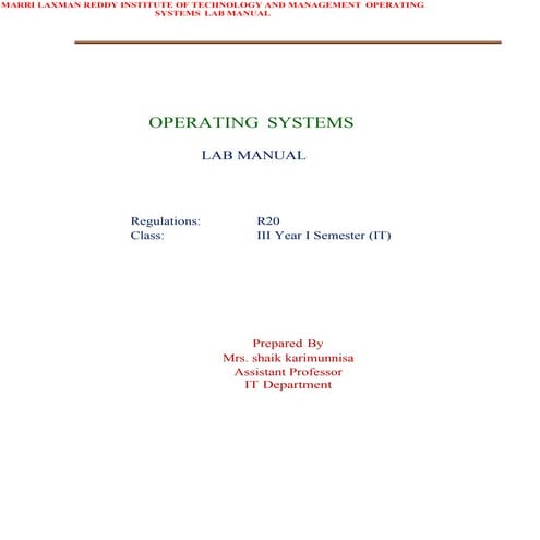 OS LAB MANUAL TO PRINT operating systems | PDF