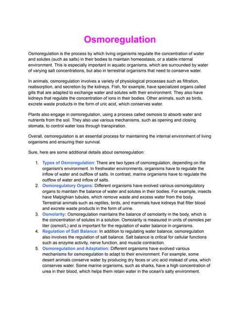 Osmoregulation in birds and mammals | PPT