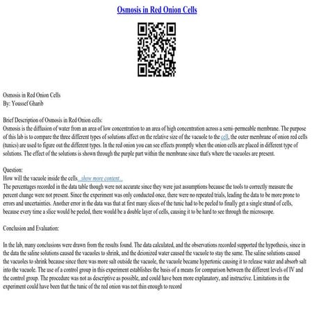 Osmosis In Red Onion Cells | PDF