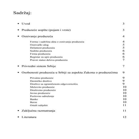 Osnivanje preduzeca u privrednom sistemu rs sa osvrtom na osnovne ...