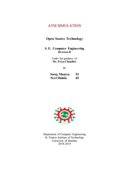 Atm Simulation Mini Project Using Python Programming Language Docx